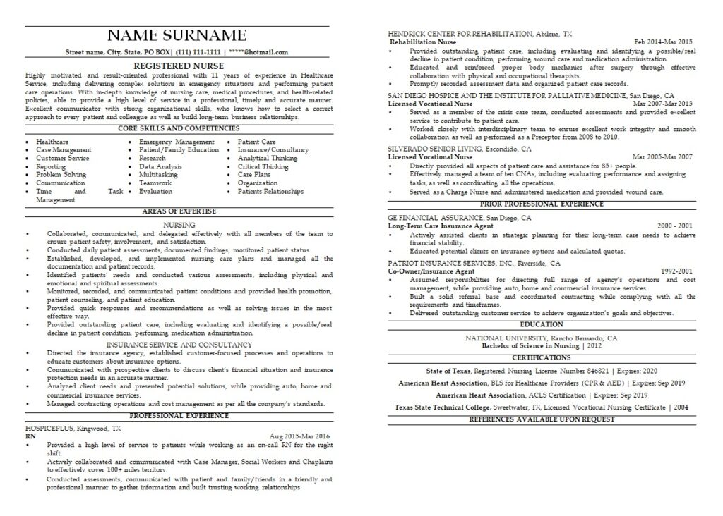 Medical Nurse Resume Sample - ResumesUniverse.com
